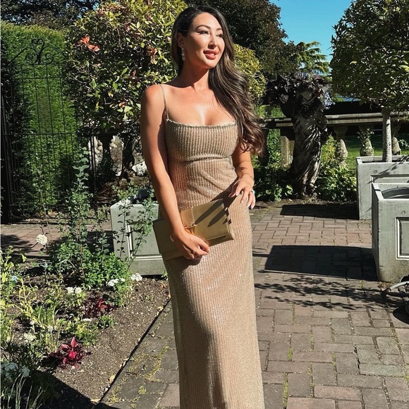 House of CB | Dresses | House Of Cb Alondra Cafe Au Lait Beaded Maxi ...